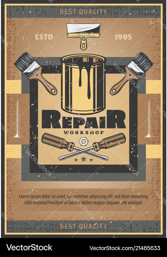 Repair tools and paint brush retro poster Vector Image