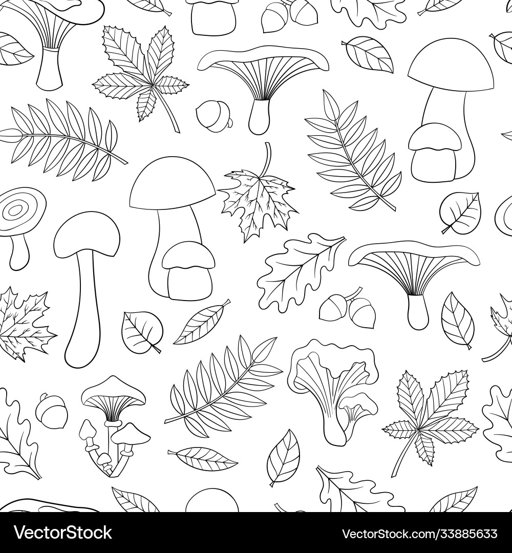 Seamless pattern with edible mushrooms and autumn Vector Image