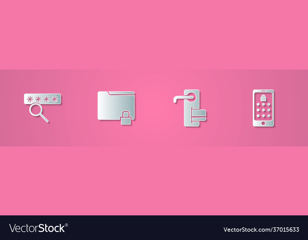 Set Paper Cut Password Protection Folder And Lock Vector Image
