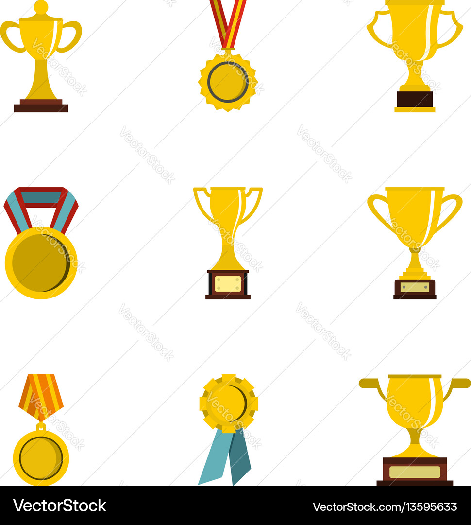 Trophy and awards icons set flat style Royalty Free Vector