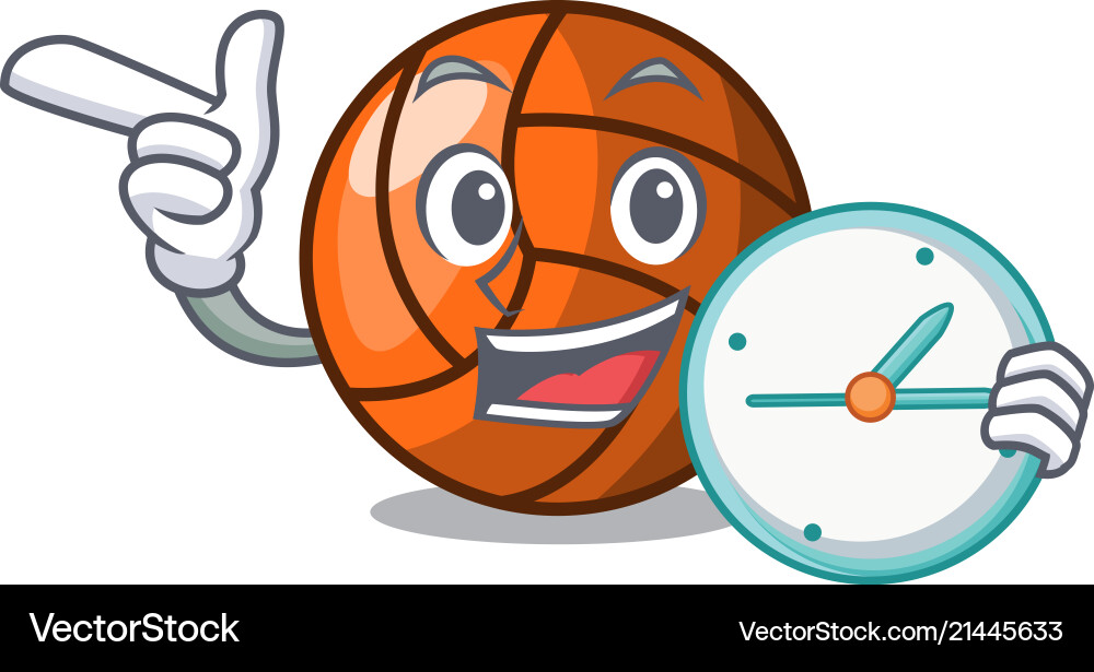 With clock volleyball character cartoon style Vector Image