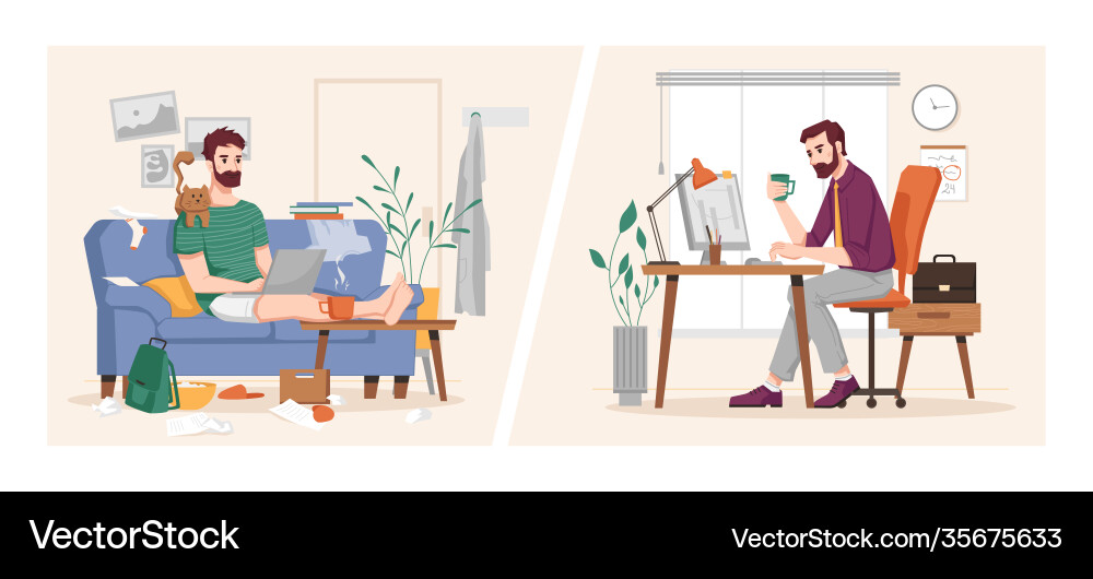 Work in office and at home businessman routine Vector Image