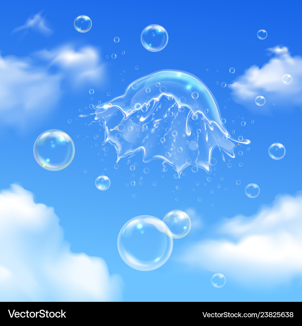 Bubbles explosion on sky composition Royalty Free Vector