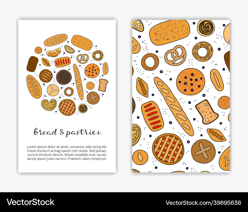 Card templates with hand drawn bread and pastries Vector Image