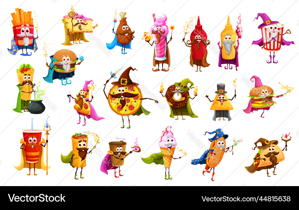 Cartoon fast food wizard characters Royalty Free Vector