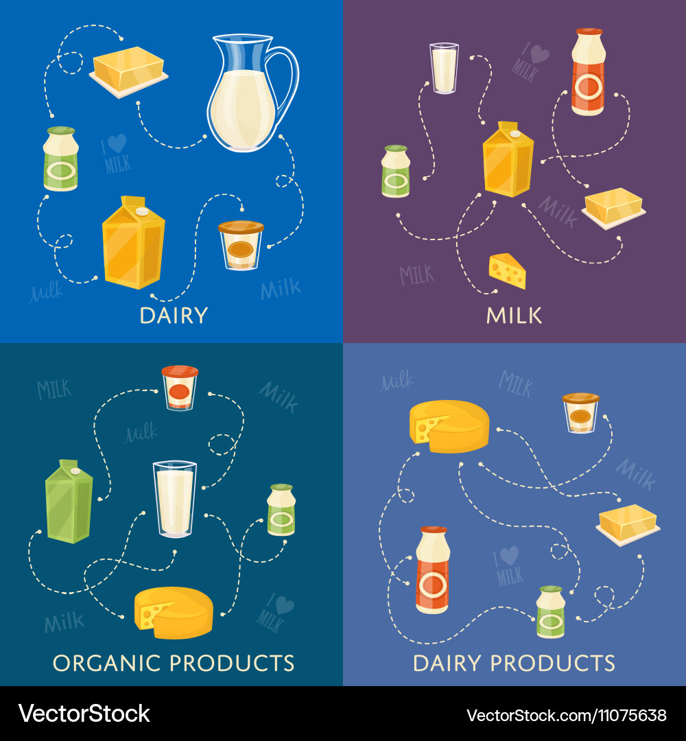 Dairy banners set with milk products Royalty Free Vector