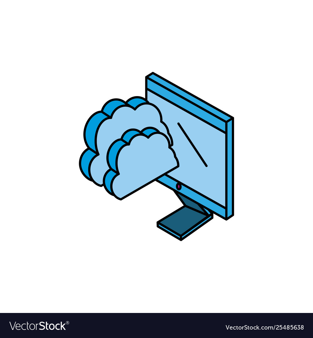 Desktop computer with cloud computing Royalty Free Vector