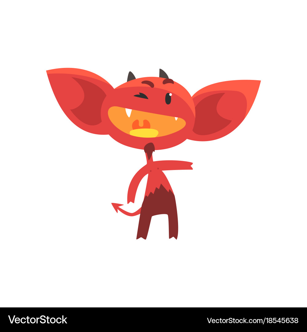 Funny red devil with little horns big ears Vector Image