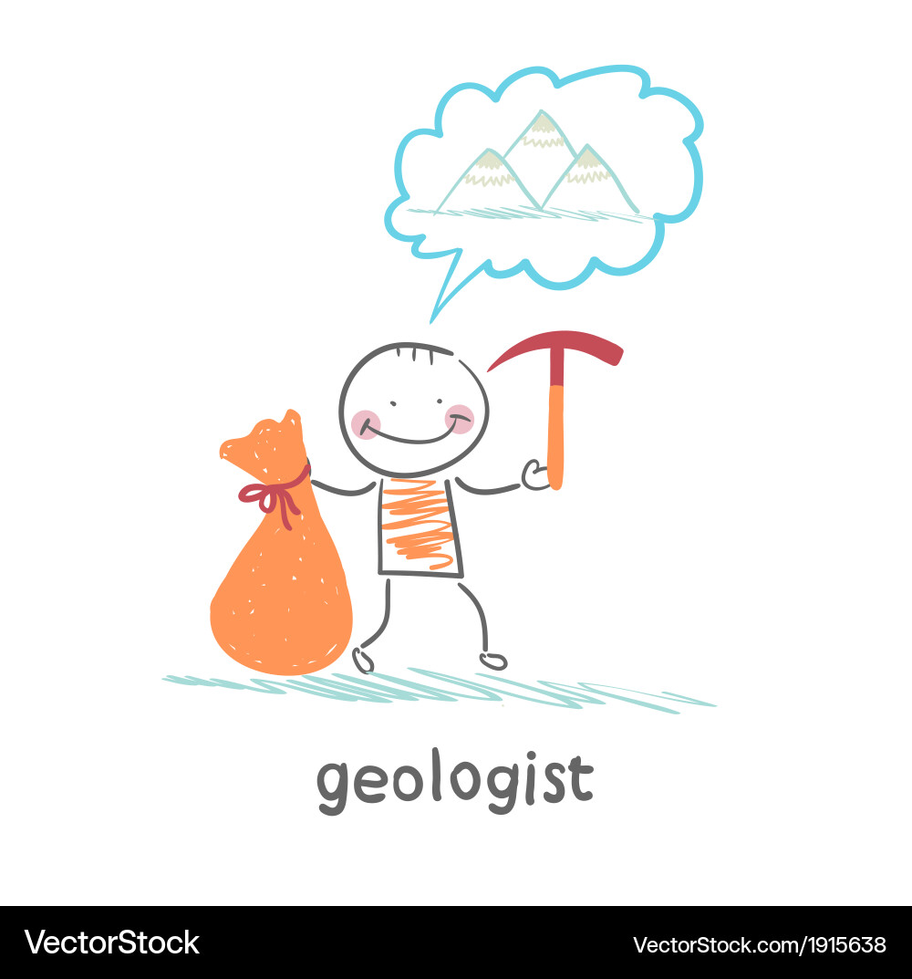 Geologist holding a hammer and bag thinks Vector Image
