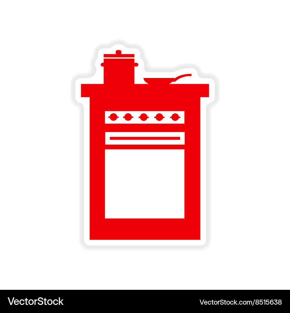 Paper sticker on white background kitchen stove Vector Image
