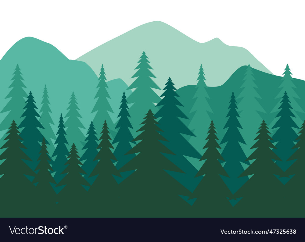 Pine tree and mountain green layer dark to light Vector Image