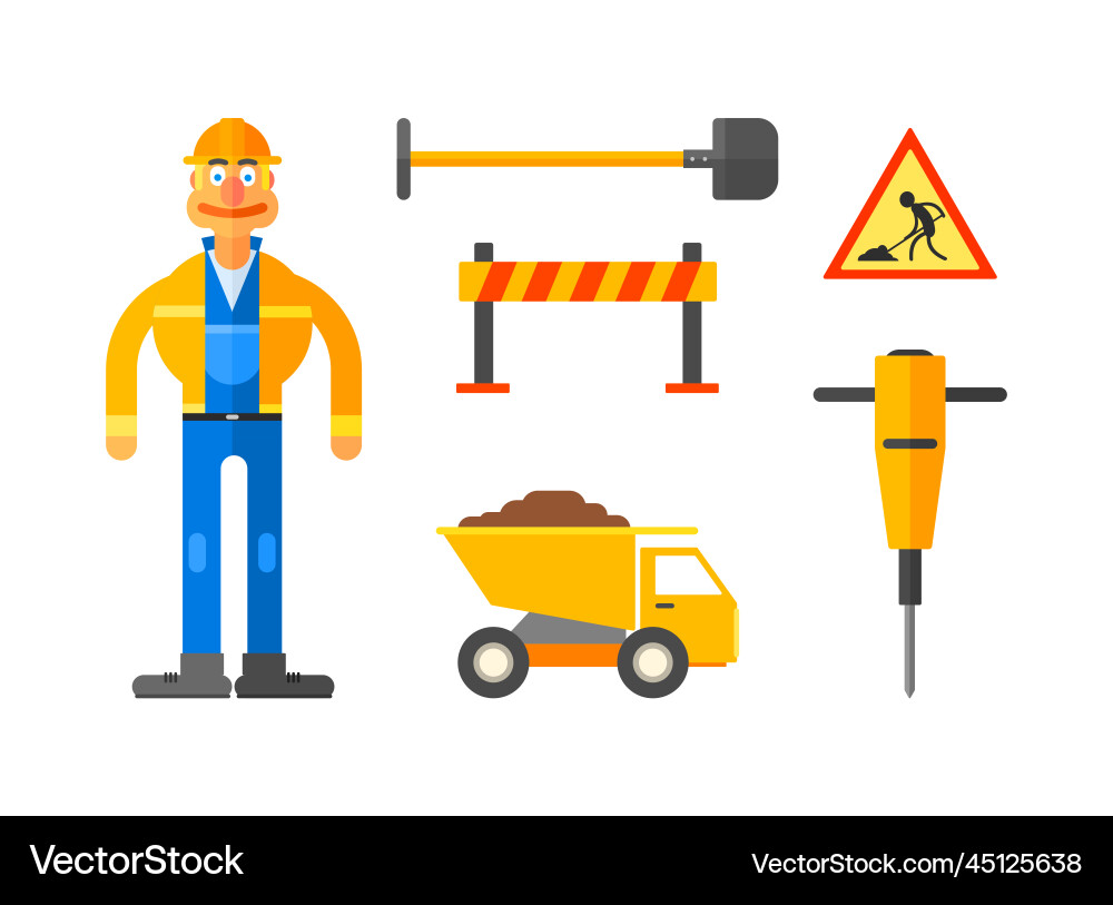 Road worker man in hard hat and blue overall Vector Image