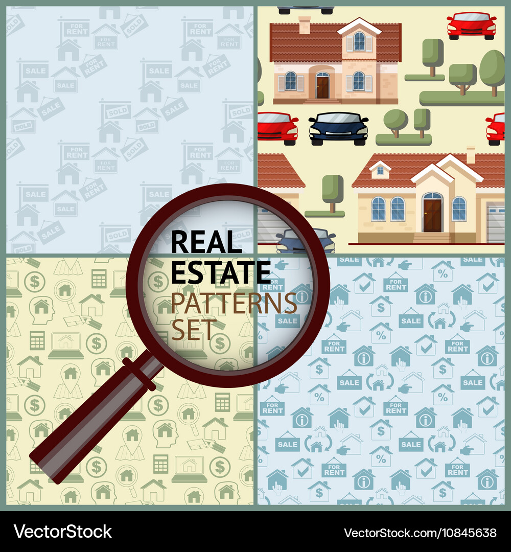 Set real estate seamless patterns with houses Vector Image