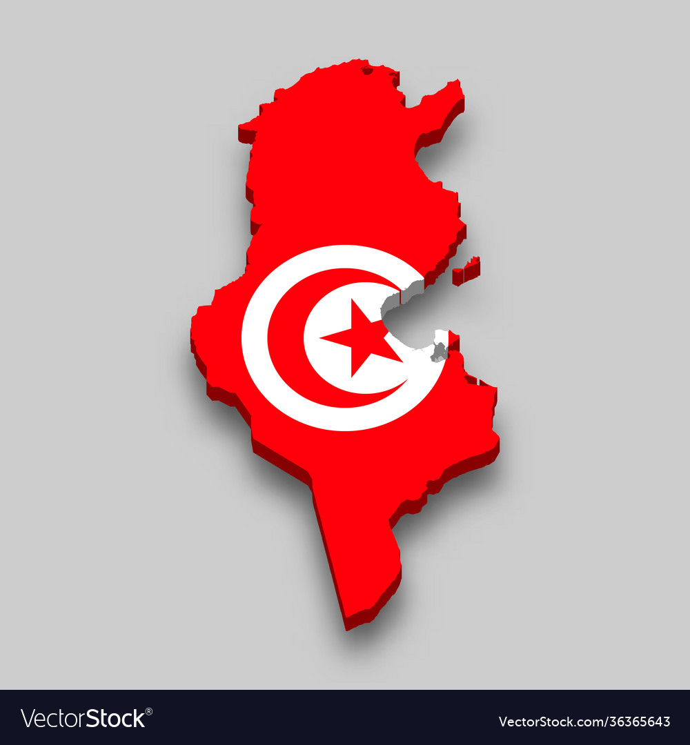3D Isometric Tunisia Map with Flag Royalty Free Vector Image