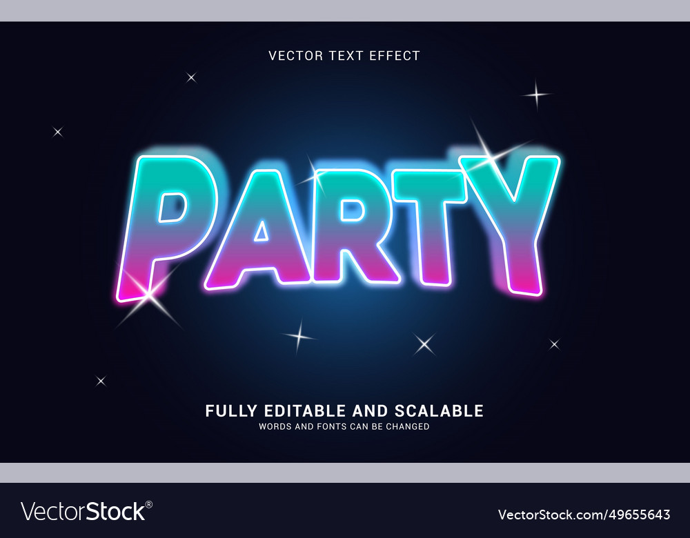 Editable text effect party style Royalty Free Vector Image