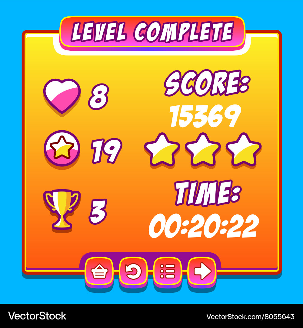 Orange game level complete interface panels ui Vector Image