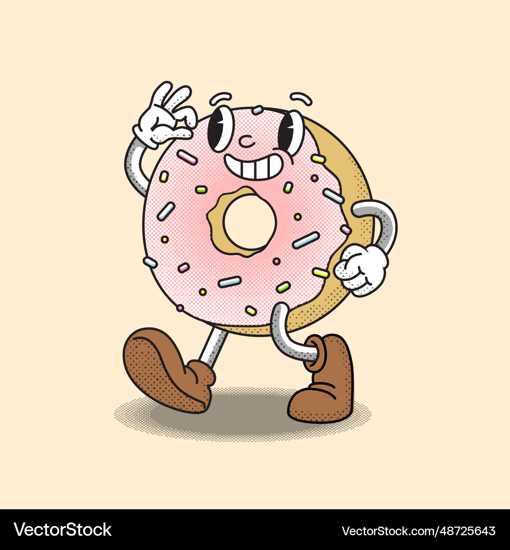 Retro cartoon style a donut drawn Royalty Free Vector Image