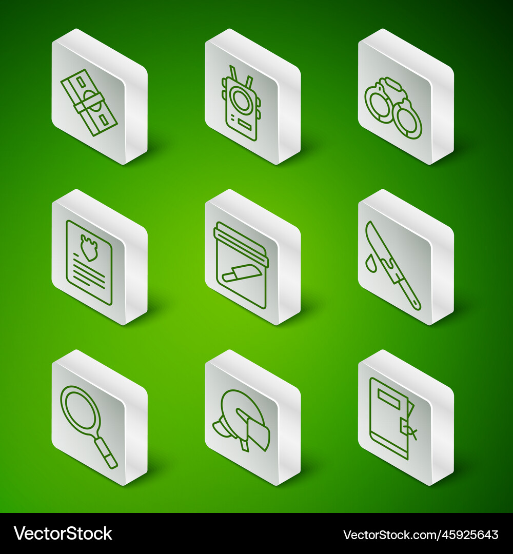 Set line police station folder helmet stacks Vector Image