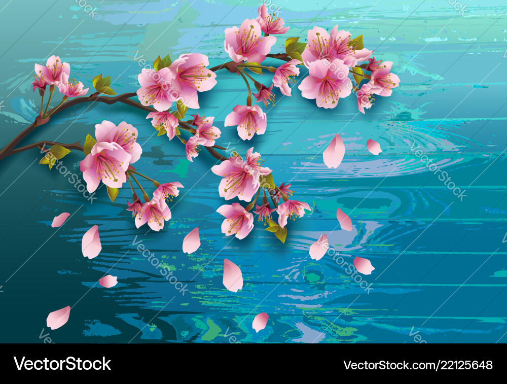 Background wooden texture with branch sakura Vector Image