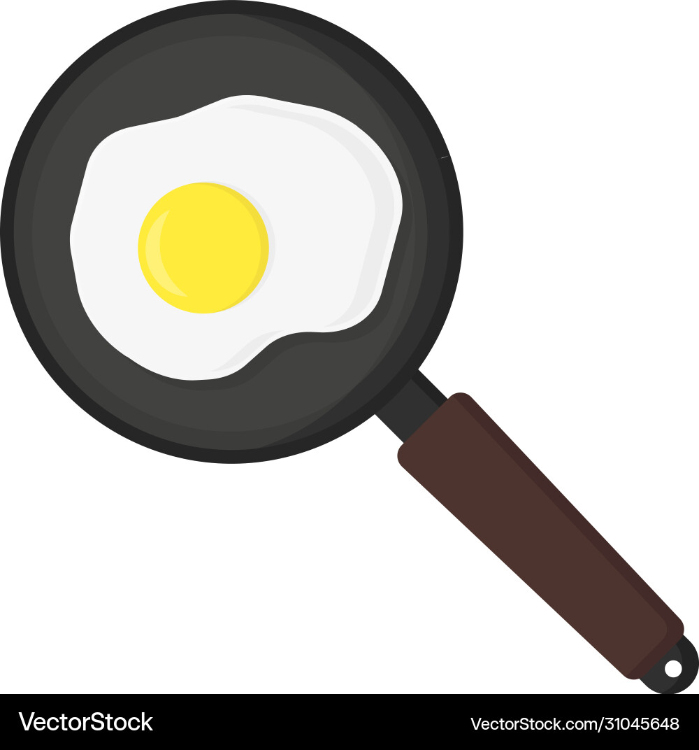 Fried eggs in frying pan on white background Vector Image
