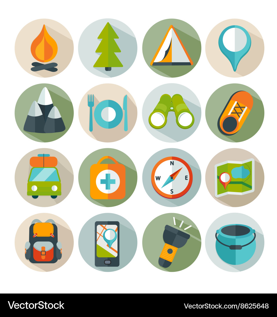 Hiking and outdoor icon set Royalty Free Vector Image