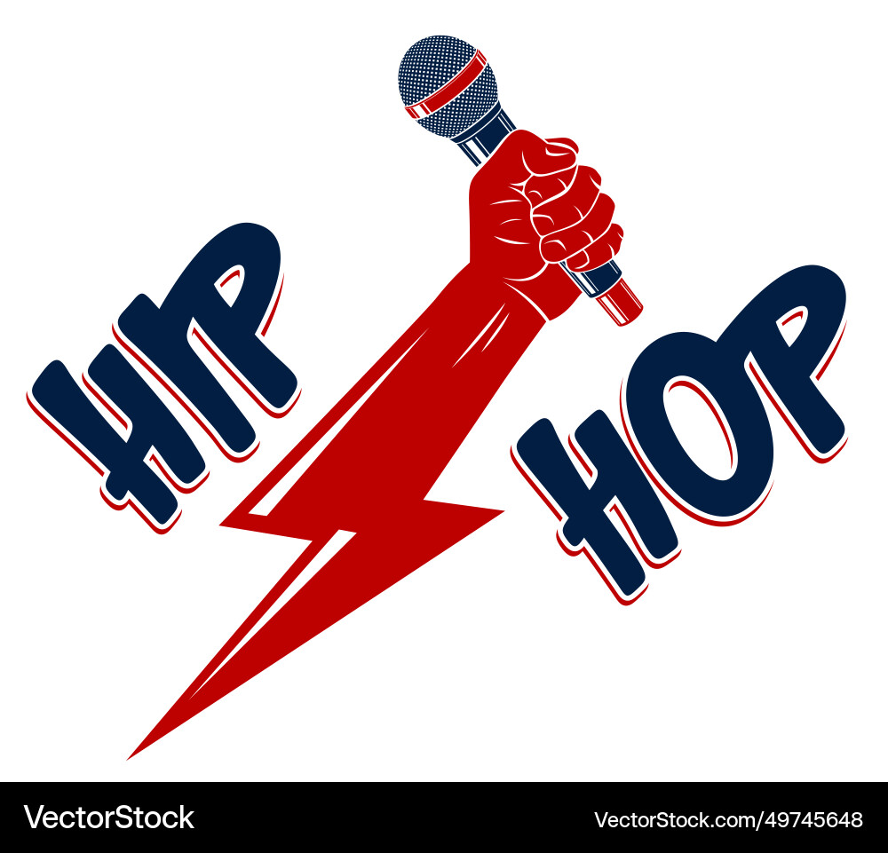 Rap music logo or emblem with microphone in hand Vector Image