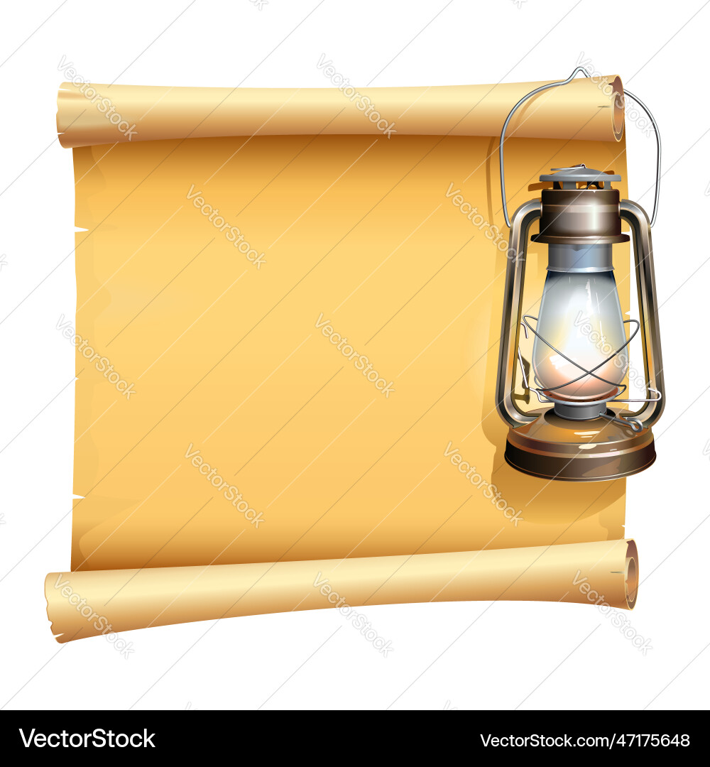 Scroll with kerosene lamp Royalty Free Vector Image