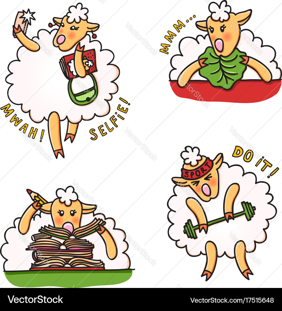Set of funny sheep with different emotions Vector Image