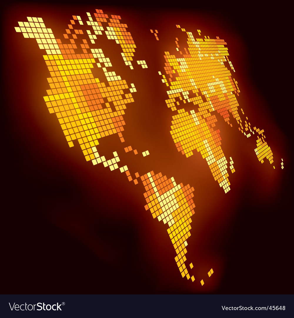 Shining pixel world map Royalty Free Vector Image