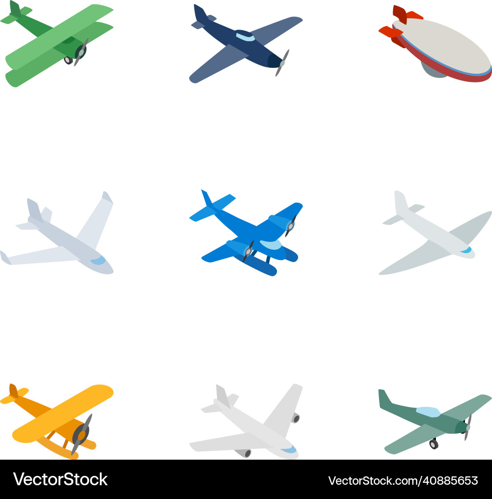 Aircraft icons isometric 3d style Royalty Free Vector Image