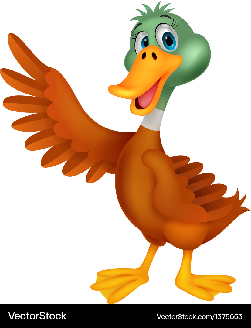 Cute duck cartoon waving Royalty Free Vector Image