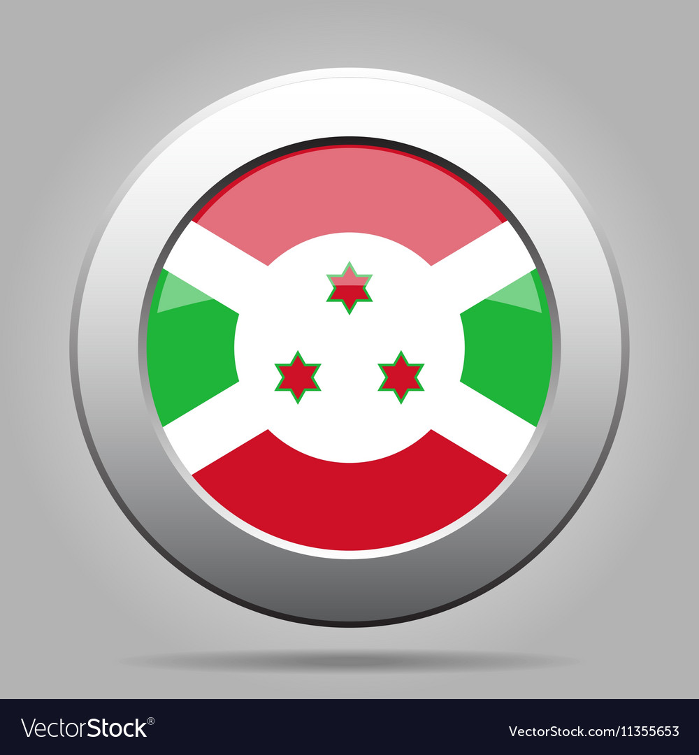 Flag of burundi shiny metal gray round button Vector Image