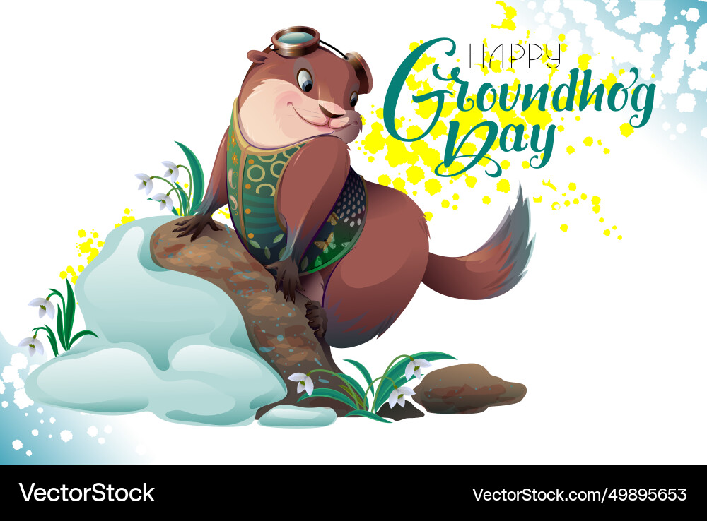 Happy groundhog day greeting card template text Vector Image