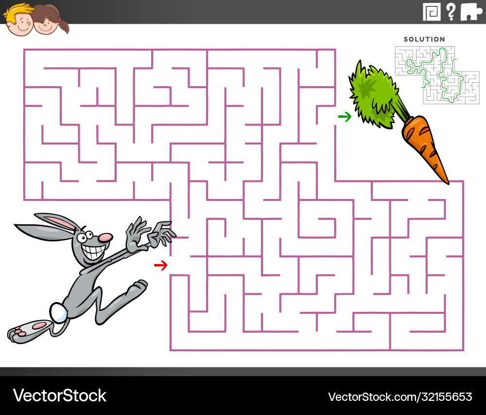 Maze educational game with cartoon rabbit and Vector Image