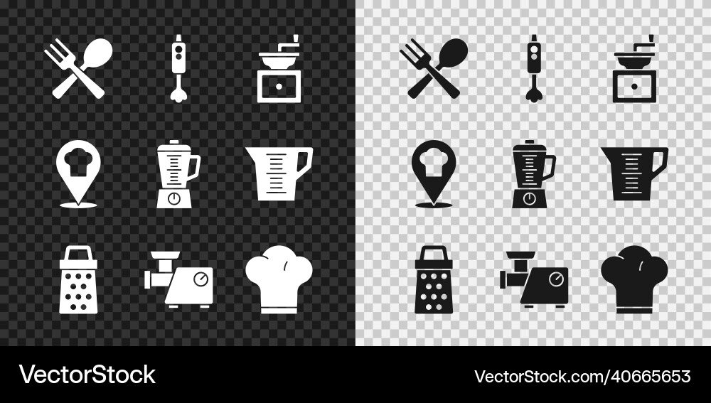 Set crossed fork and spoon blender manual coffee Vector Image