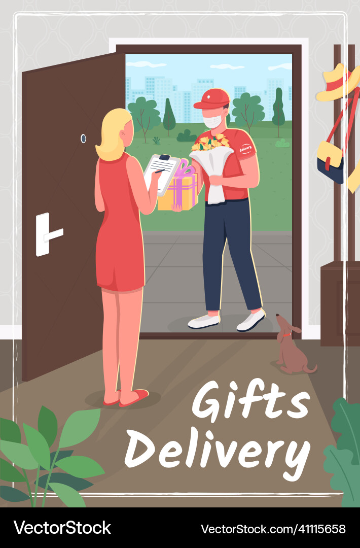 Gifts delivery poster flat template Royalty Free Vector