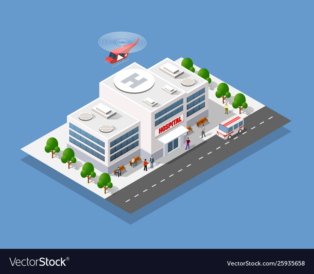 Hospital isometric 3d building Royalty Free Vector Image Hospital isometric 3d building Royalty Free Vector Image
