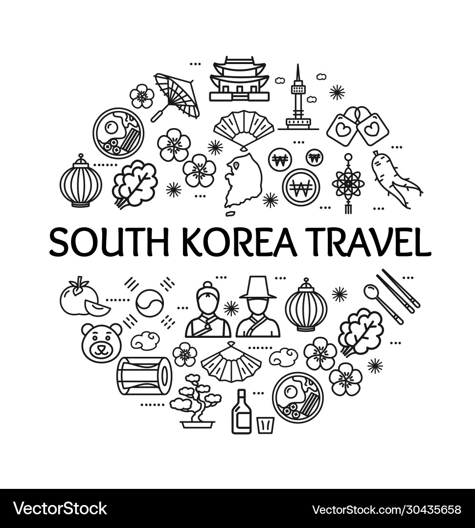 Korea signs round design template thin line icon Vector Image