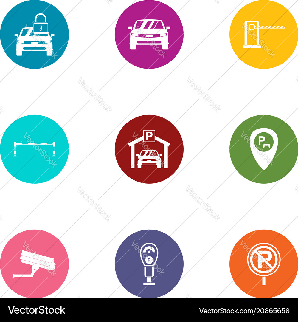 Parking building icons set flat style Royalty Free Vector
