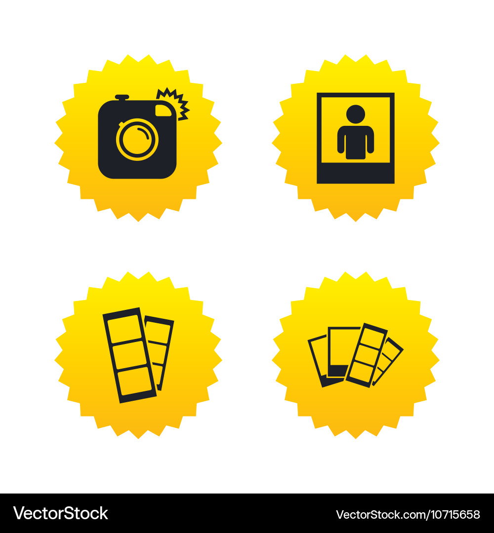 Photo camera icon flash light and selfie frame Vector Image