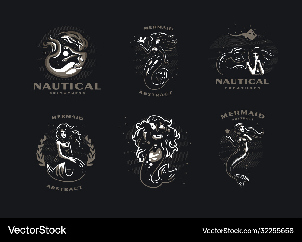Set images with mermaids Royalty Free Vector Image