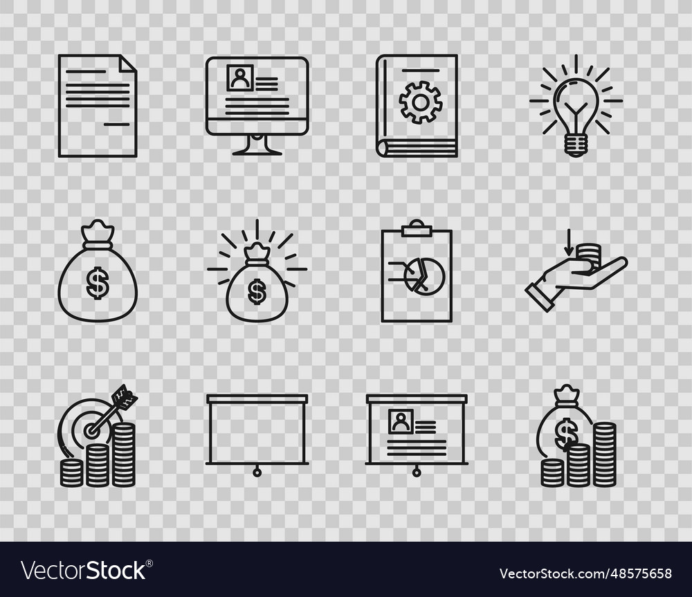 Set line target with coin symbol money bag Vector Image Set line target with coin symbol money bag Vector Image