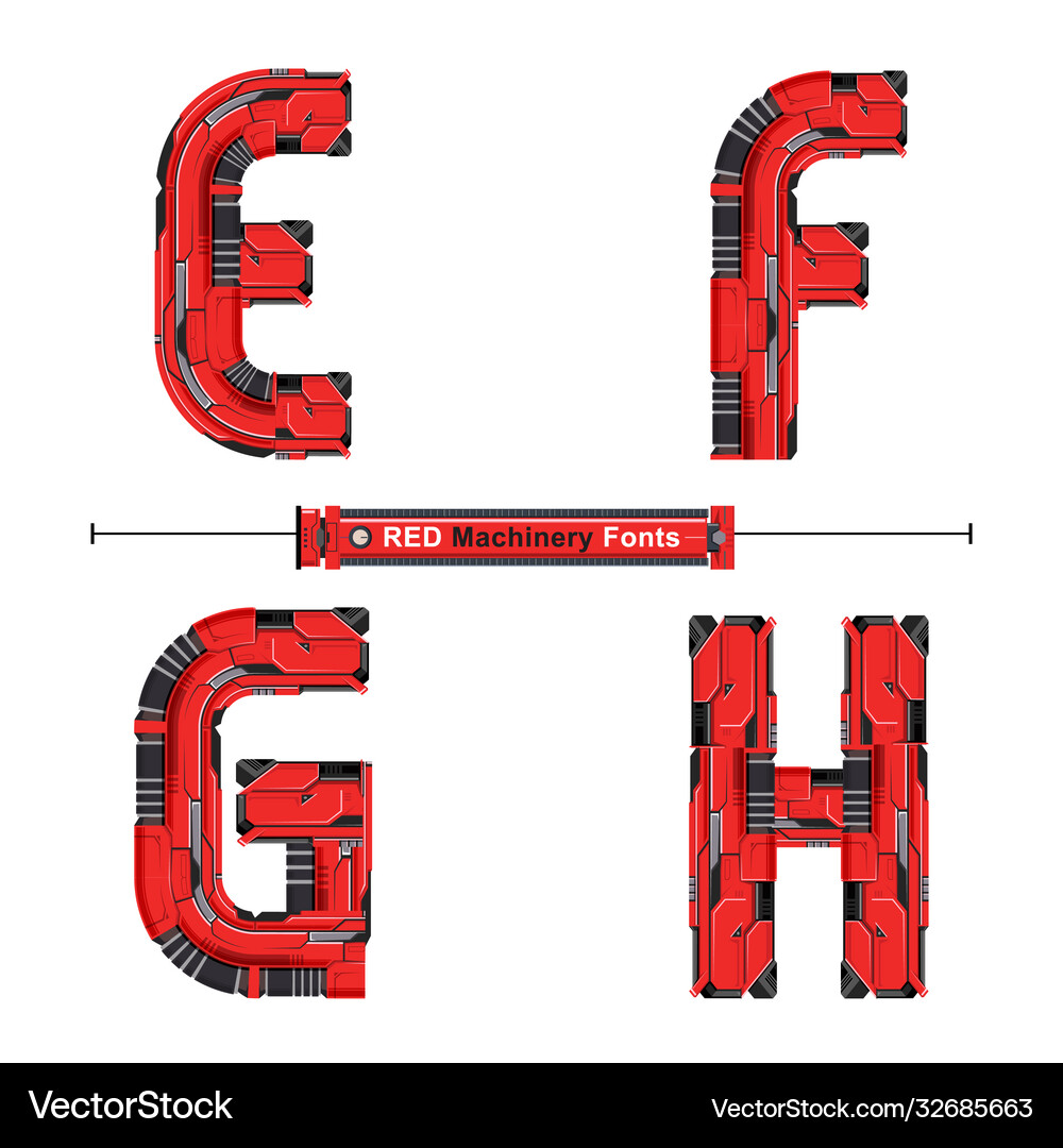 Alphabet typography font red machinery style Vector Image