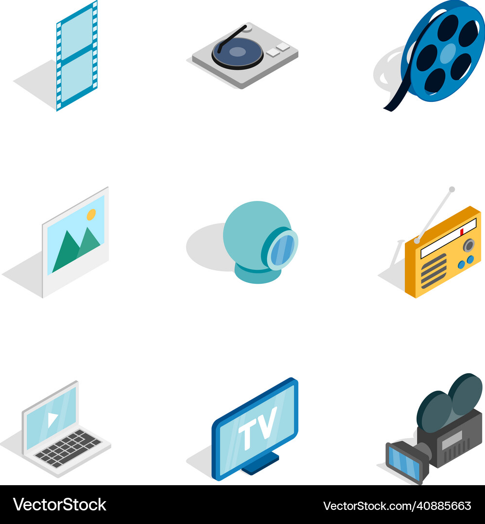 Audio and video icons isometric 3d style Vector Image