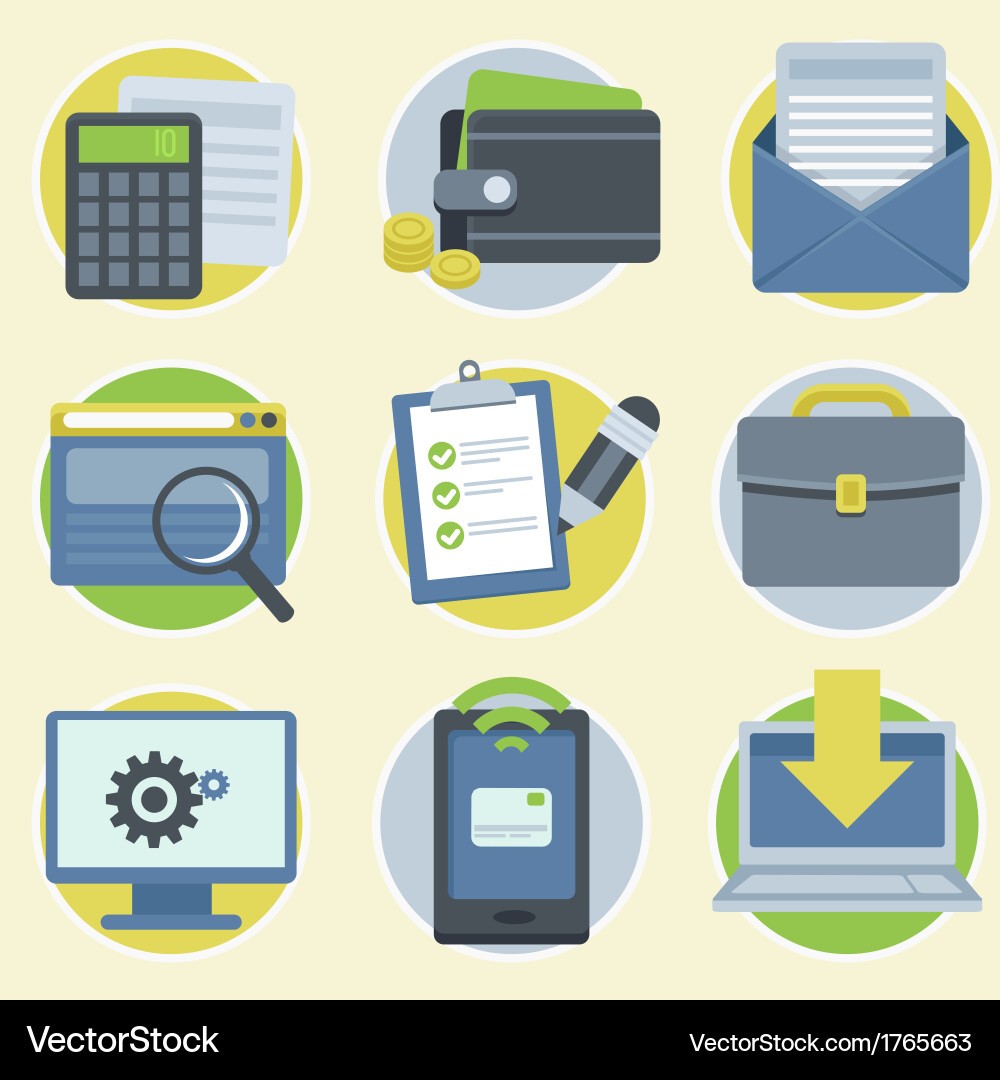 Online business icons in flat style Royalty Free Vector