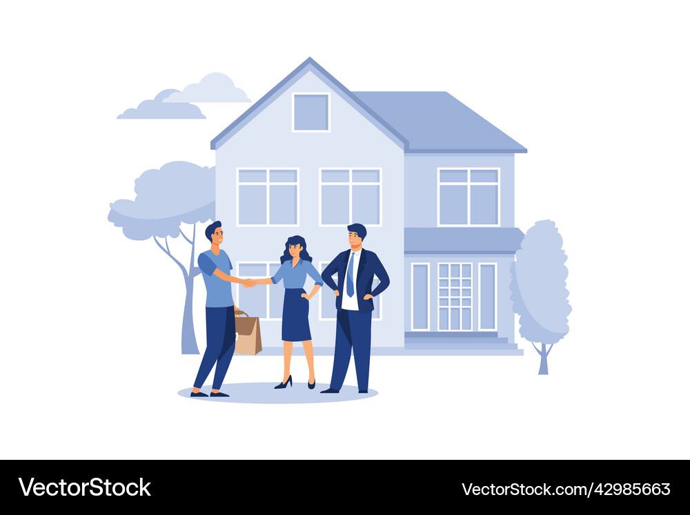 Real estate agent shaking hands with people Vector Image