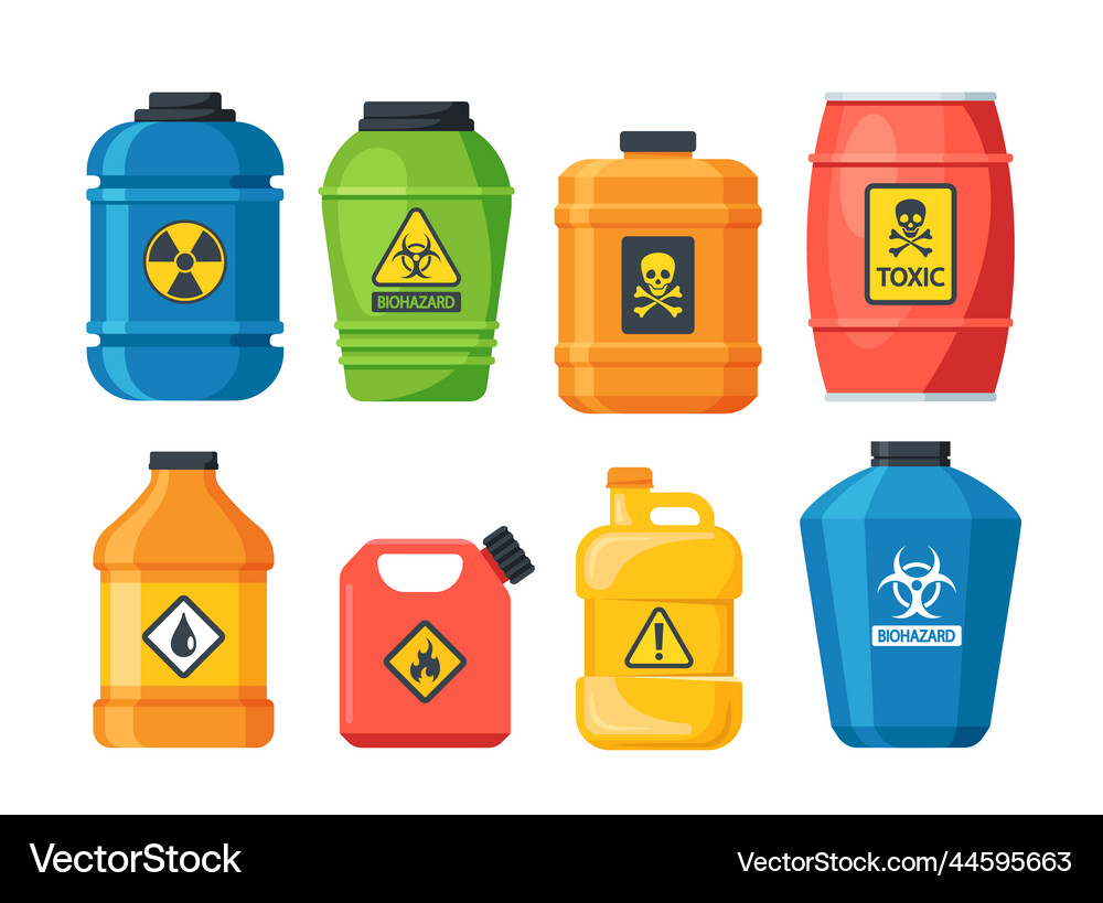 Set of dangerous substances various containers Vector Image