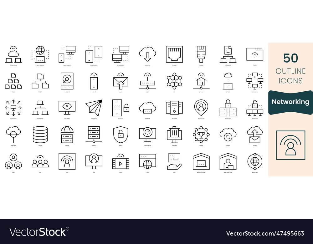 Set of networking icons thin linear style Vector Image Set of networking icons thin linear style Vector Image