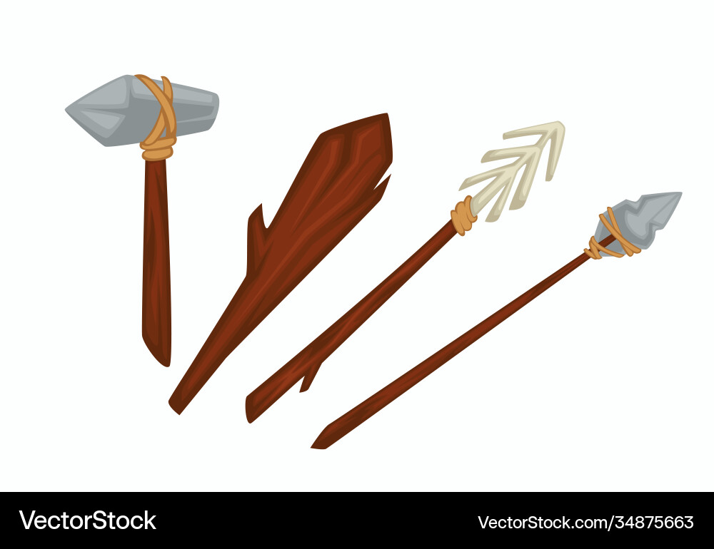 Stone age primitive weapon wood and stone or Vector Image