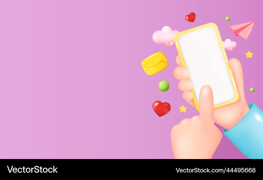 3d hands holding gold smartphone banner Royalty Free Vector